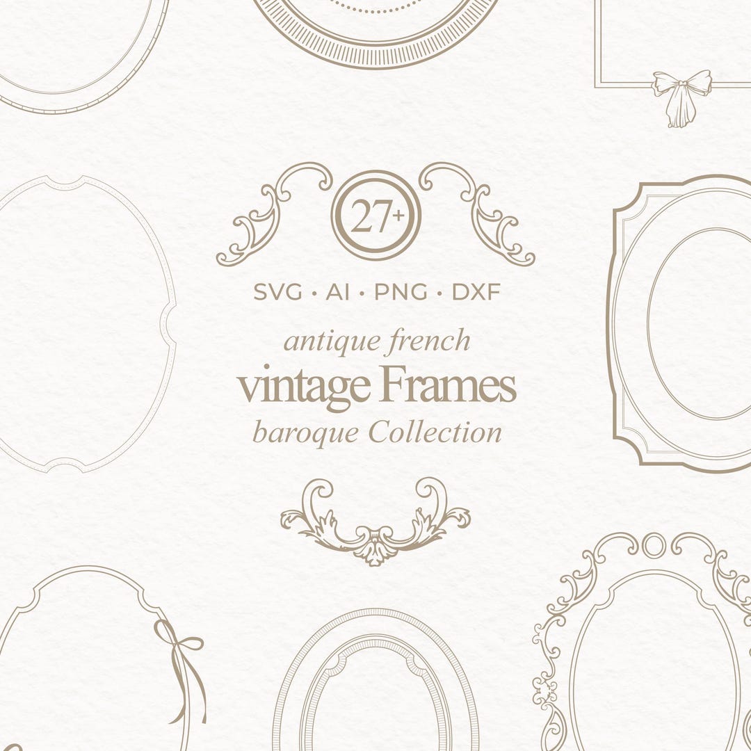 Baroque Frames SVG Vintage Antique Frames Set Clipart Handdrawn Borders ...