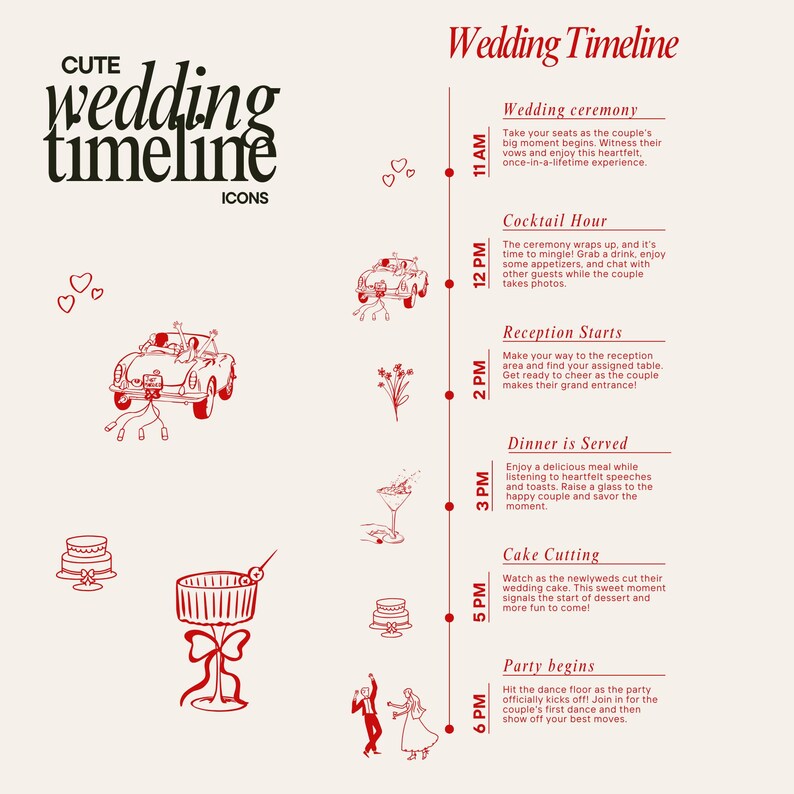28 Wedding Timeline Illustration Bundle Set Hand Drawn SVG PNG JPG Icon ...