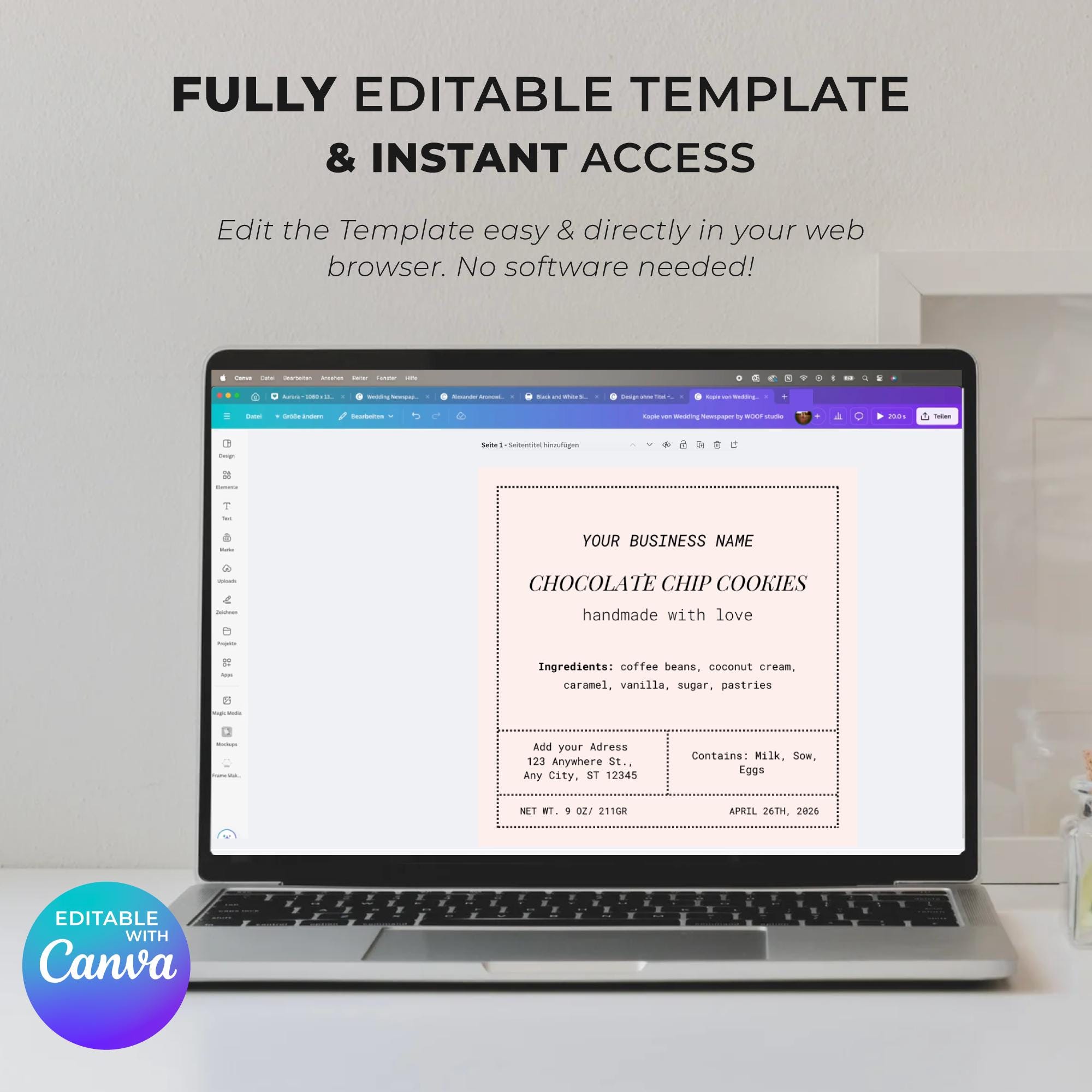 Editable Cottage Food Label Canva Templates, Custom Sticker for Small ...