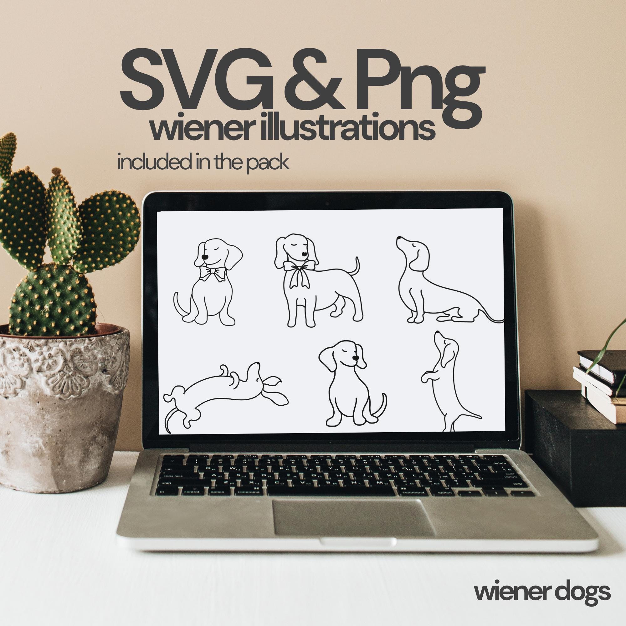8 Minimal One Line Wiener Dog Illustrations Art Collection, Single ...