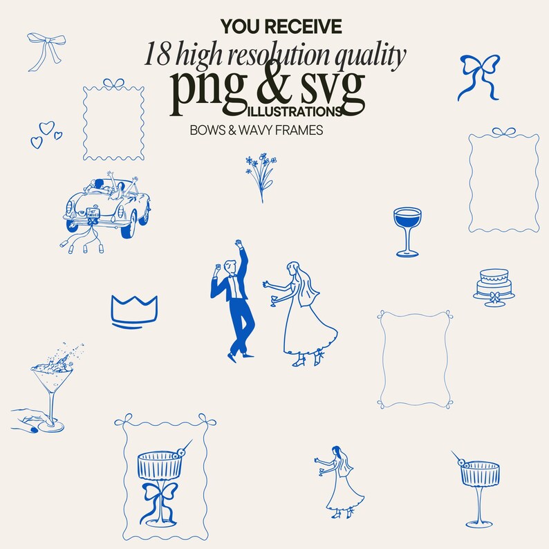 Wedding Timeline Illustration Bundle Set 18 Hand Drawn SVG PNG JPG Icon Black Clipart Scribble ...