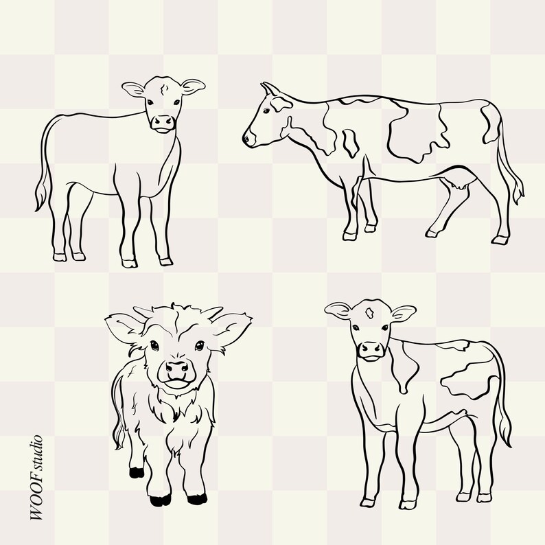 Simple Cow SVG Highland Cow Svg Cow Illustration Bundle Cow Doodle Cow ...