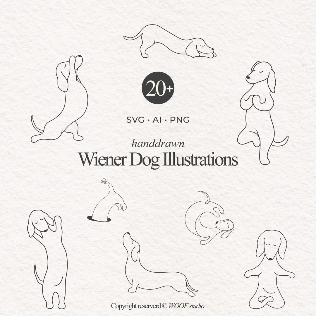 20 Minimal One Line Wiener Dog Illustrations | Art Collection, Single ...