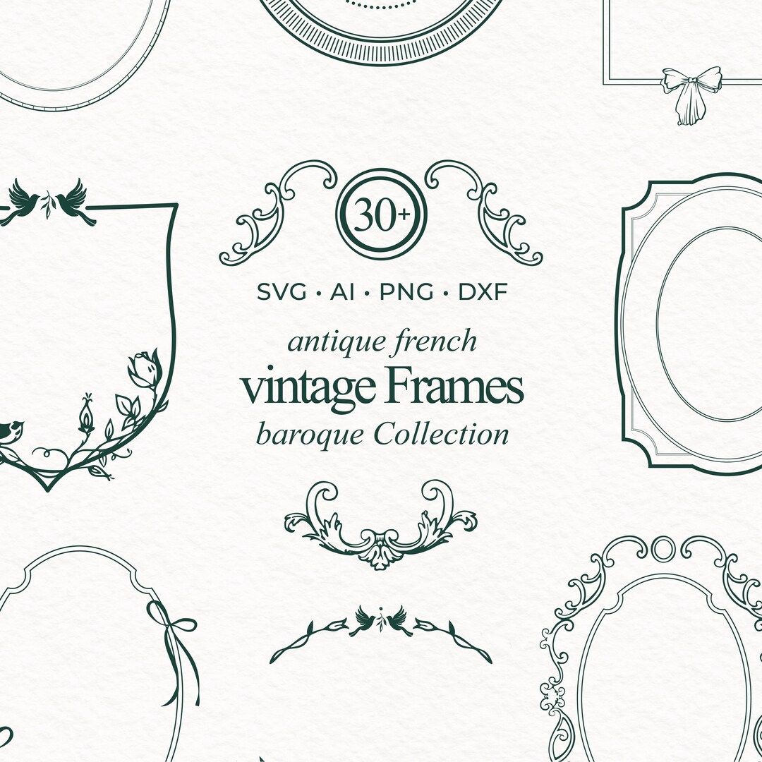 Baroque Frames SVG Vintage Antique Frames Set Clipart Handdrawn Borders ...