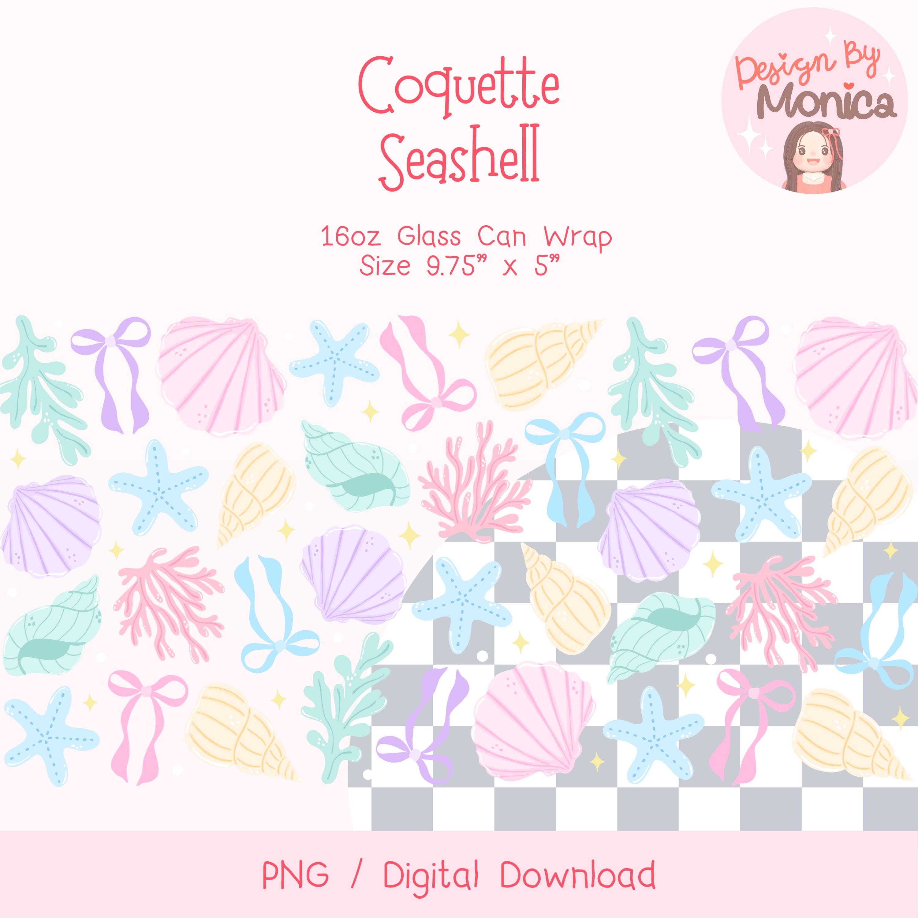 Coquette Seashell Libbey Glass Can Wrap, Coastal Mermaid PNG (digital ...