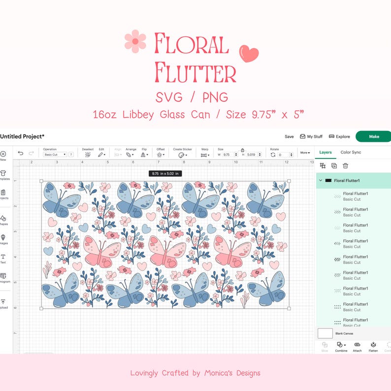 Floral Flutter 16oz Libbey Glass Can Wrap SVG PNG, Spring Floral Glass ...