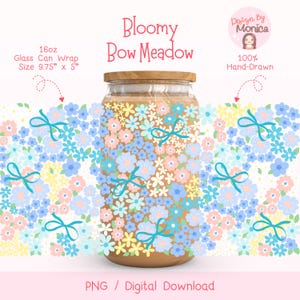 Bloomy Bow Meadow Glass Can Wrap PNG, Pastel Floral Libbey Cup Wrap ...