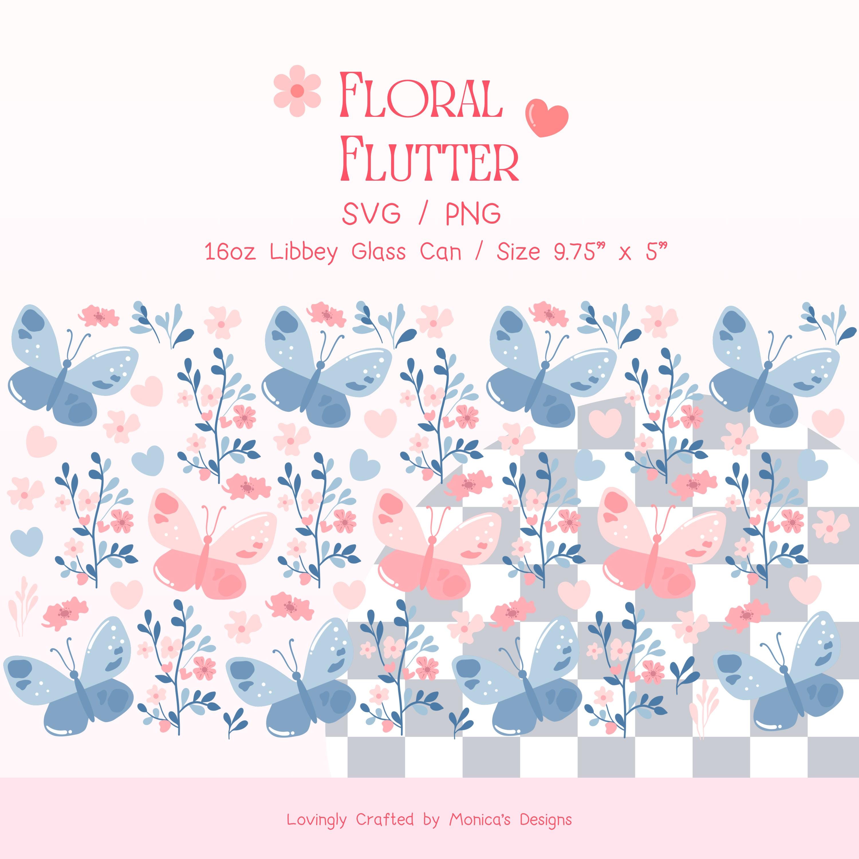 Floral Flutter 16oz Libbey Glass Can Wrap SVG PNG, Spring Floral Glass ...