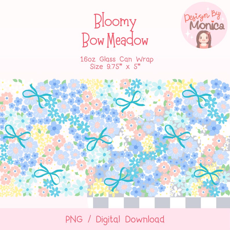 Bloomy Bow Meadow Glass Can Wrap PNG, Pastel Floral Libbey Cup Wrap ...