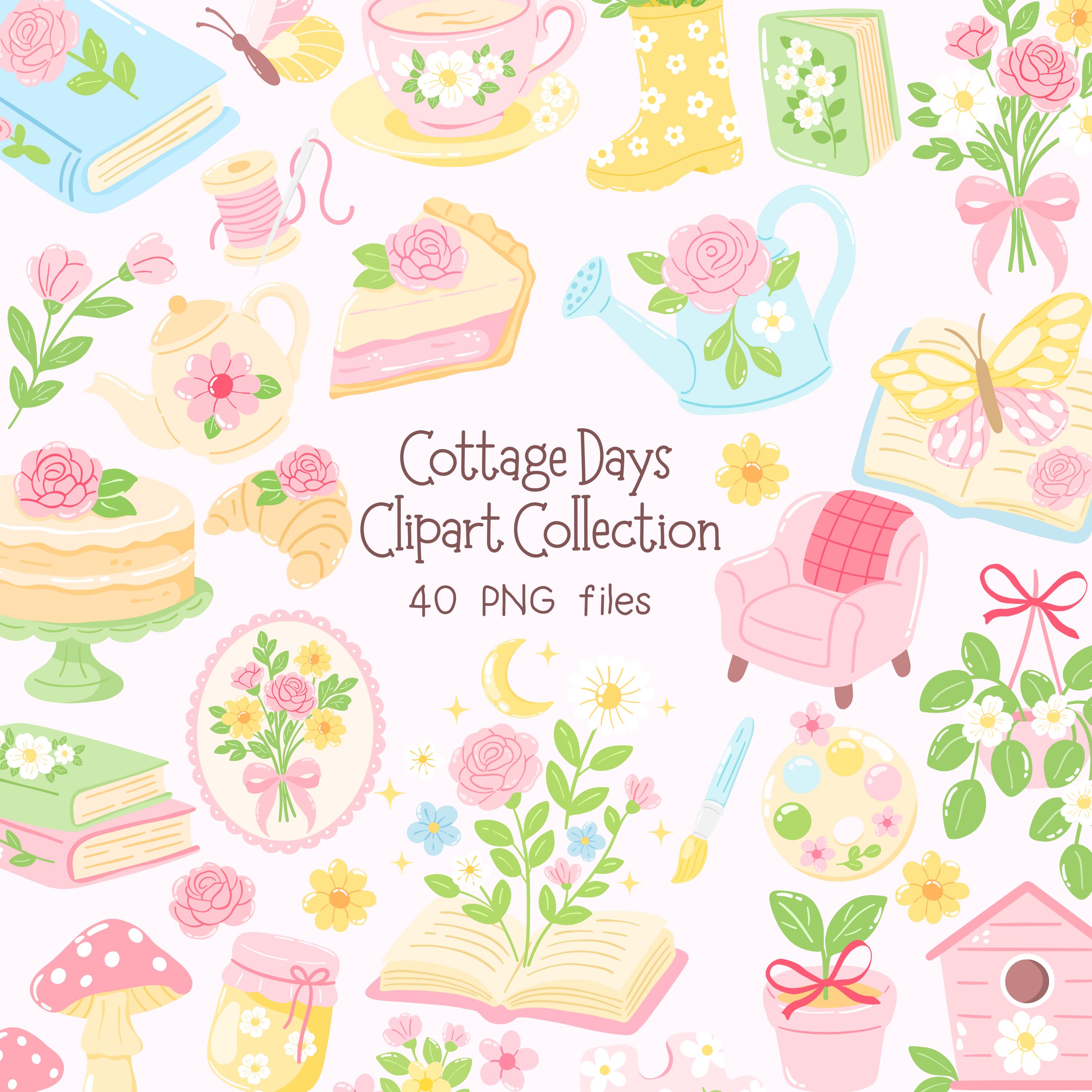Cottagecore Bookish Clipart Set, Cozy Garden Tea Books PNG, Cute ...