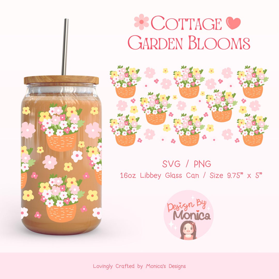 Cottage Garden Blooms Glass Can Wrap, Spring Floral Design (SVG/PNG) - Etsy