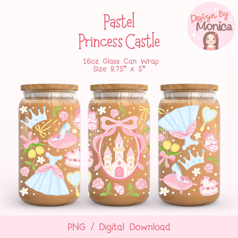 Pastel Princess Castle Glass Can Wrap PNG, Fairytale Tumbler Design ...