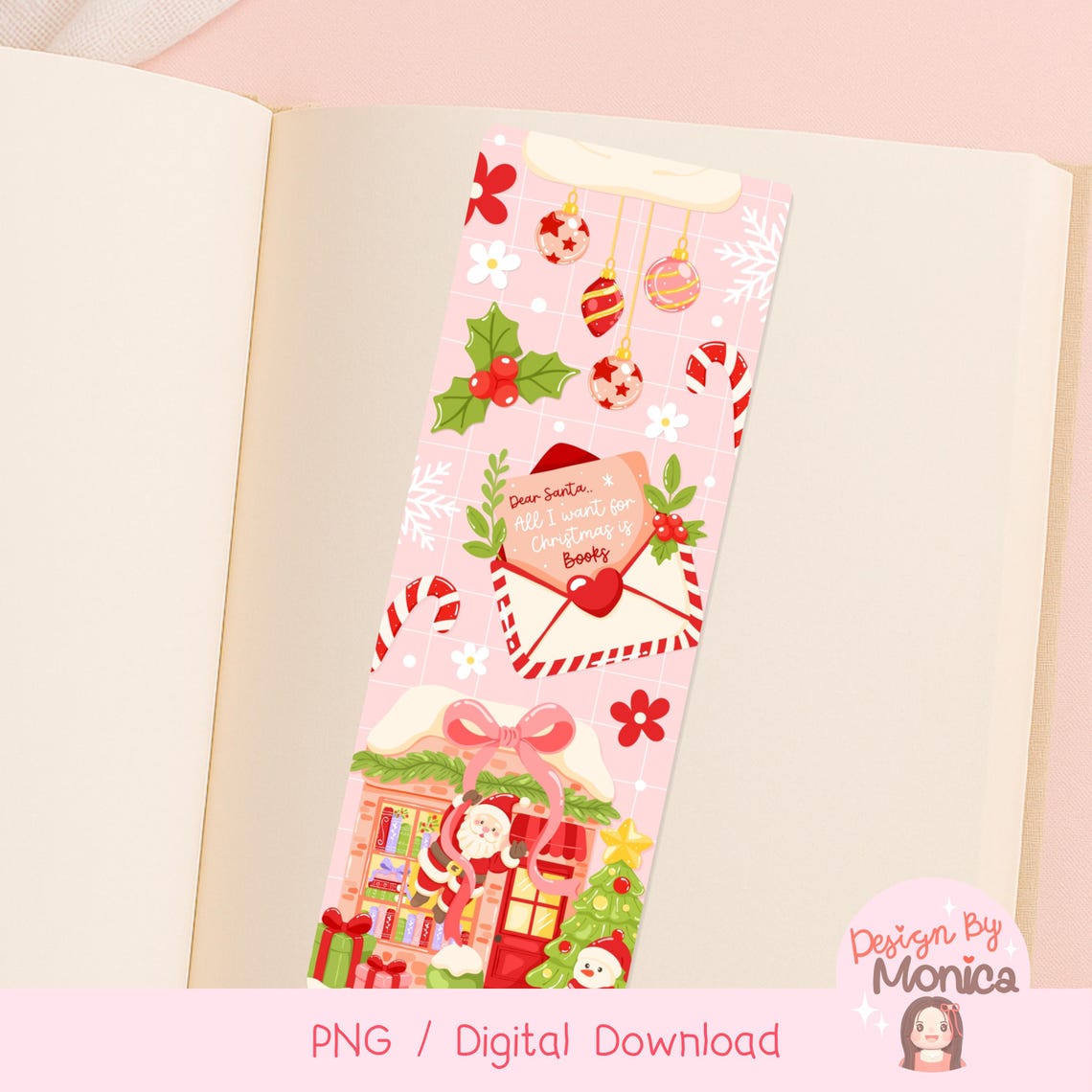 Christmas Bookstore Bookmark PNG, Cozy Winter Bookish Bookmark Design ...