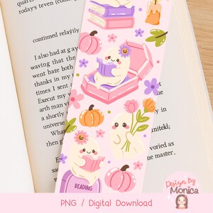 Halloween Bookmark Design PNG, Cute Reading Ghost Bookmark, Printable ...