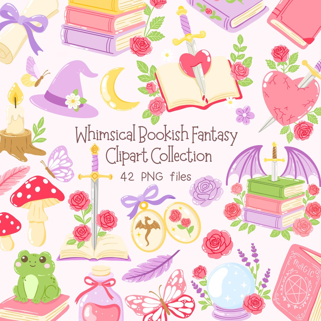 Fantasy Book Clipart Set: Romantasy Reader PNG Elements - Etsy