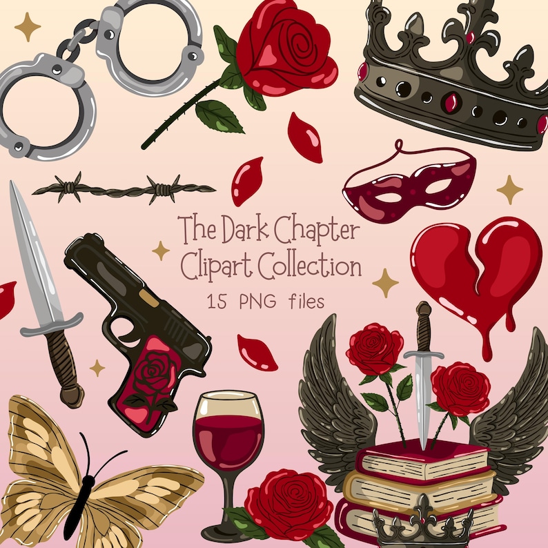 Dark Romance Bookish Clipart, Mafia Romance PNG, Fantasy Bookish Clipart Set, Gothic Academia ...