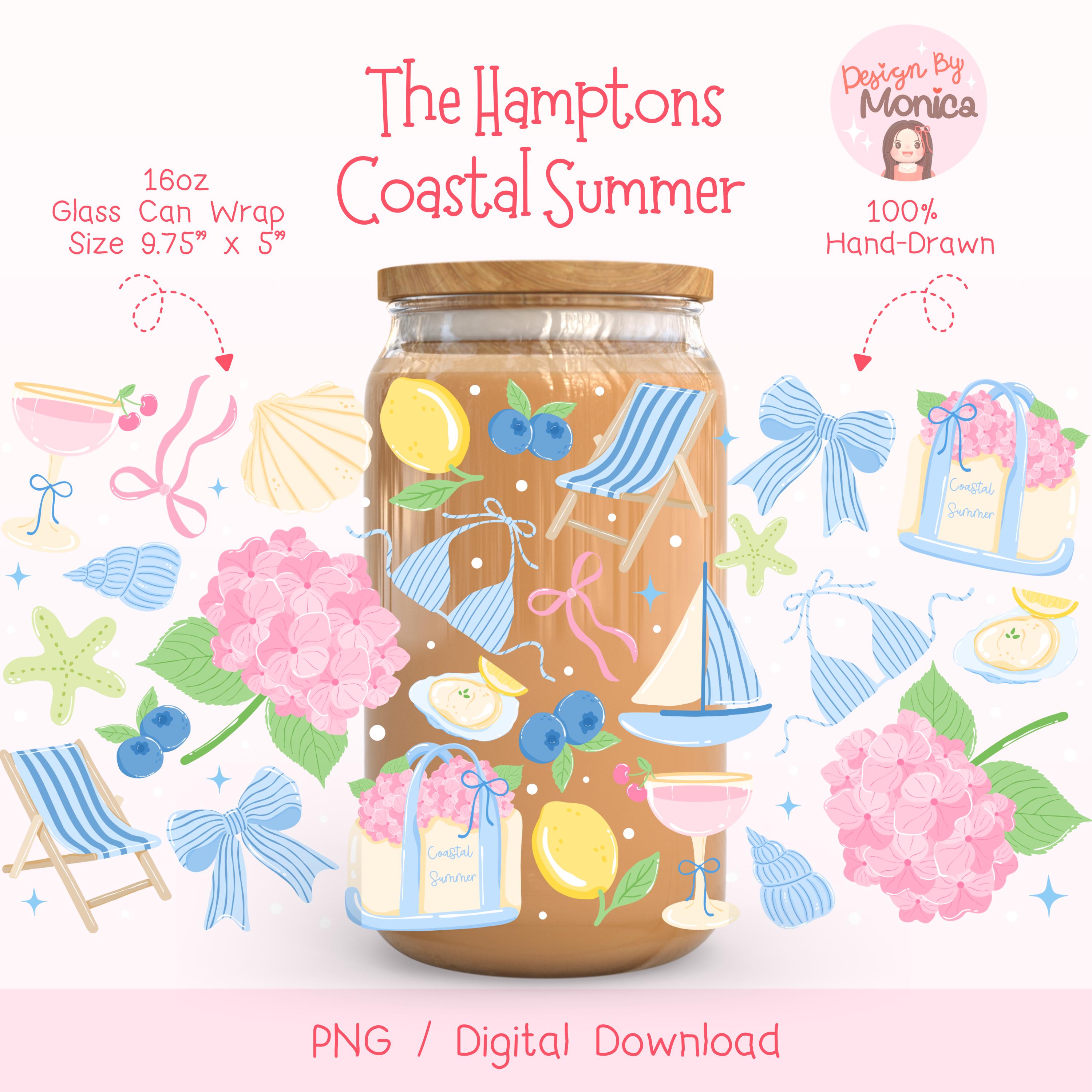 The Hamptons Coastal Summer Libbey Glass Wrap PNG, Preppy Tumbler ...