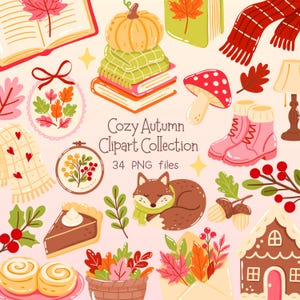 Cozy Autumn Clipart Set: Bookish Fall PNG Illustrations (digital ...