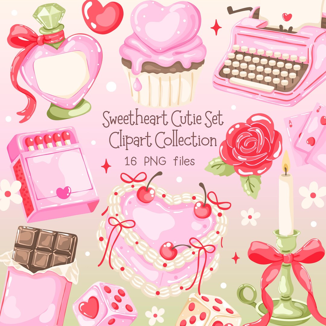 Cute Valentine’s Day Clipart Set, Vintage Coquette Illustrations ...