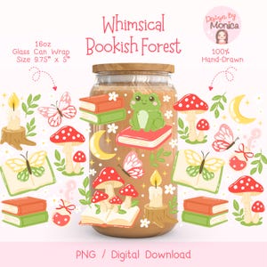 Whimsical Bookish Forest Cup Wrap PNG, Fantasy Cottagecore Glass Can ...