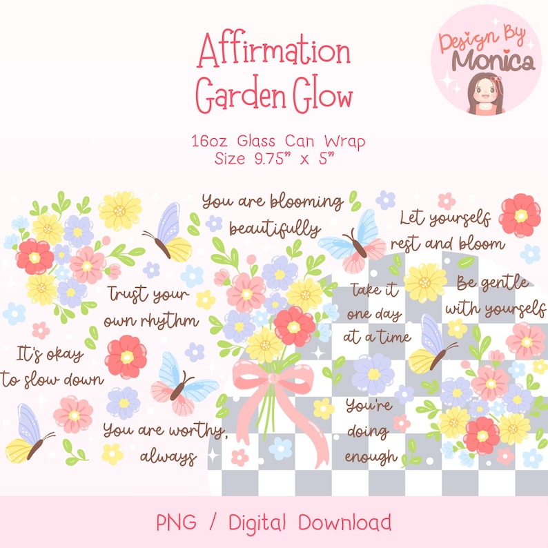 Positive Affirmations Glass Can Wrap PNG, Mental Health Cup Wrap, Self ...