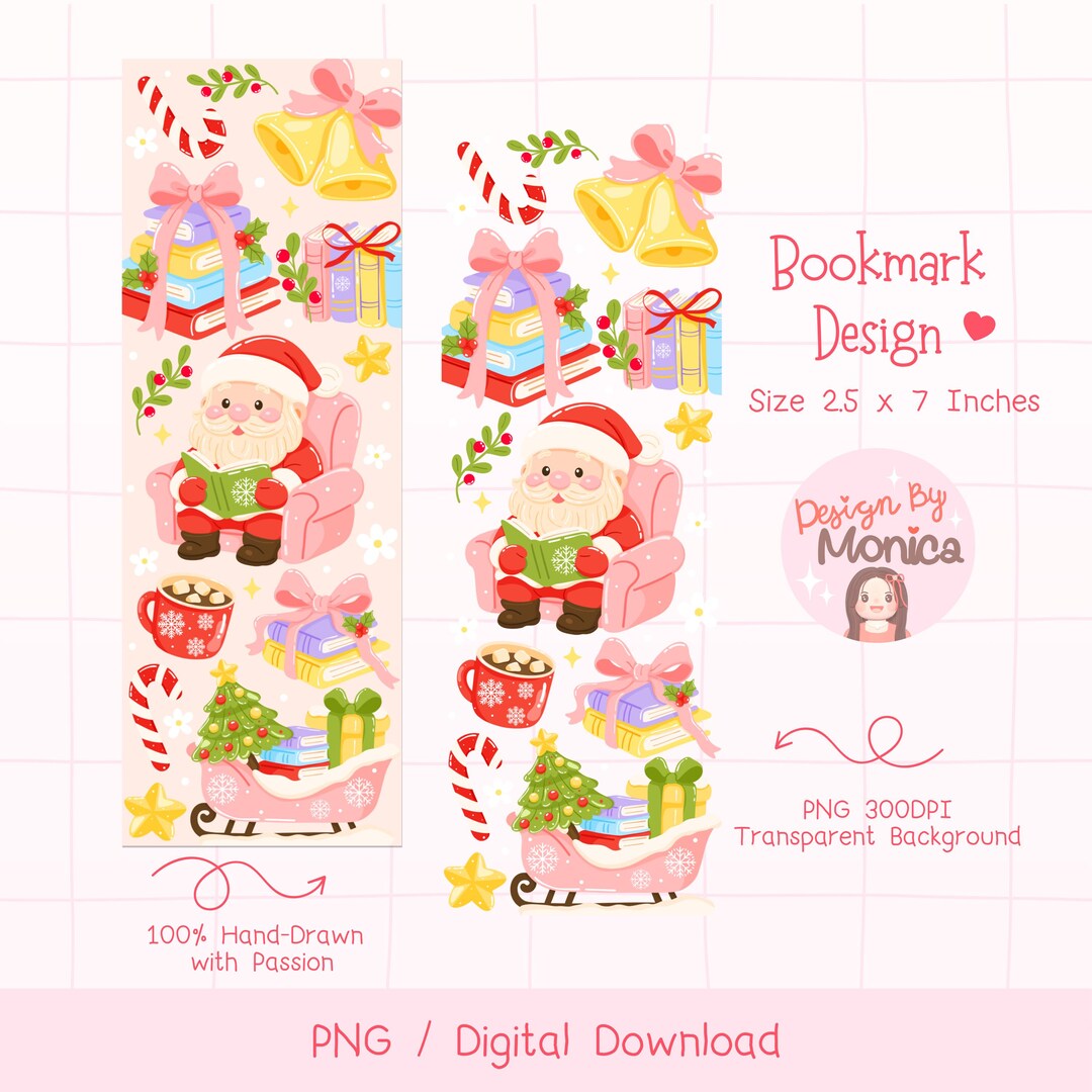 Christmas Bookish Bookmark: Santa Reading PNG (digital Download) - Etsy