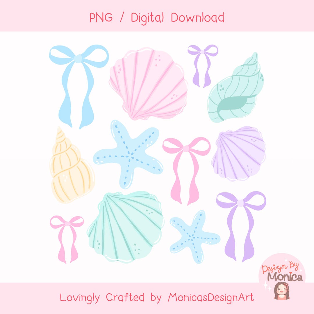 Coquette Seashell PNG, Cute Pastel Seashell Digital File, Trendy Beach ...