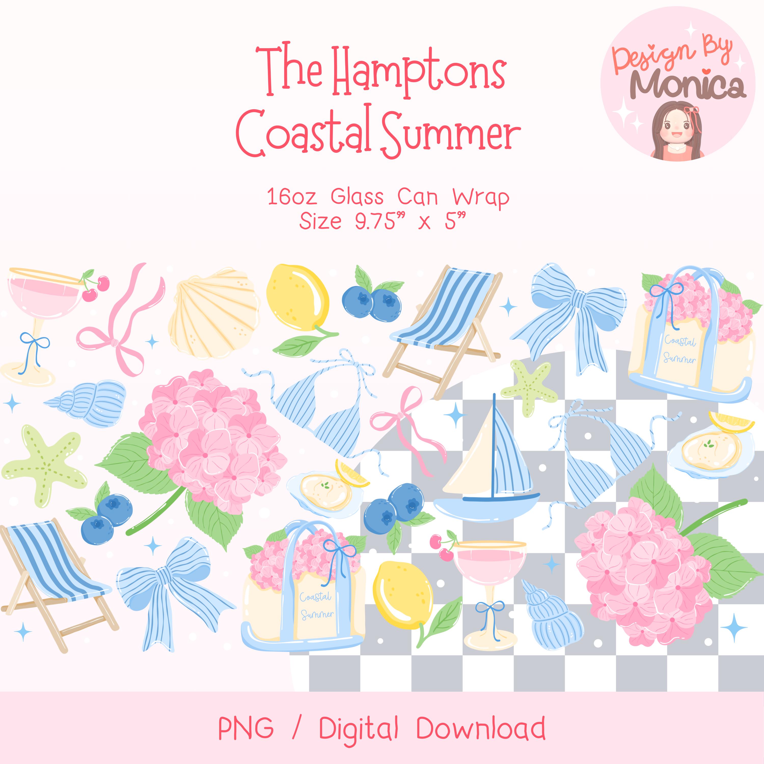 The Hamptons Coastal Summer Libbey Glass Wrap PNG, Preppy Tumbler ...