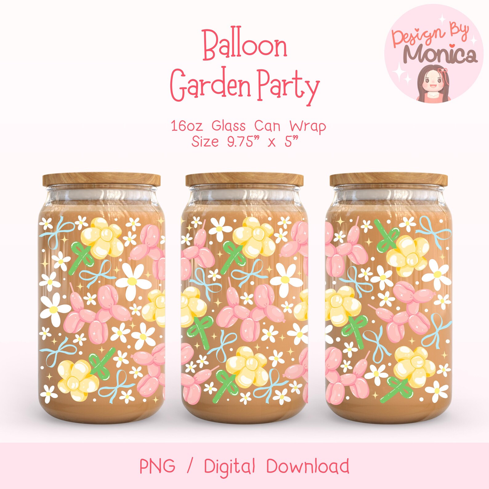 Balloon Dogs and Flowers Glass Can Wrap PNG, Pastel Floral (digital ...