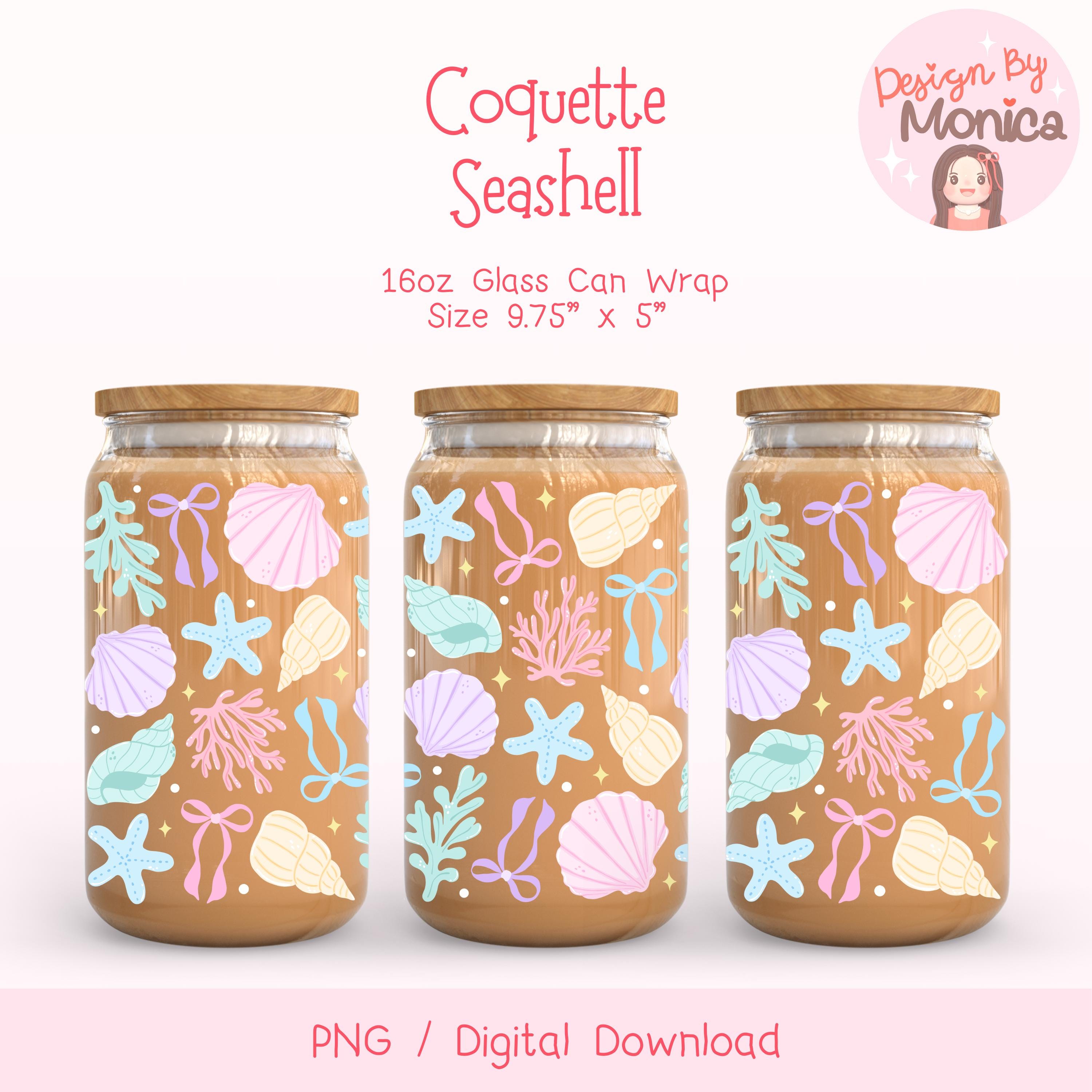 Coquette Seashell Libbey Glass Can Wrap, Coastal Mermaid PNG (digital ...