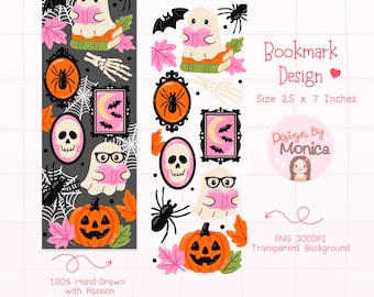 Halloween Bookmark Design PNG, Cute Reading Ghost Bookmark, Printable ...