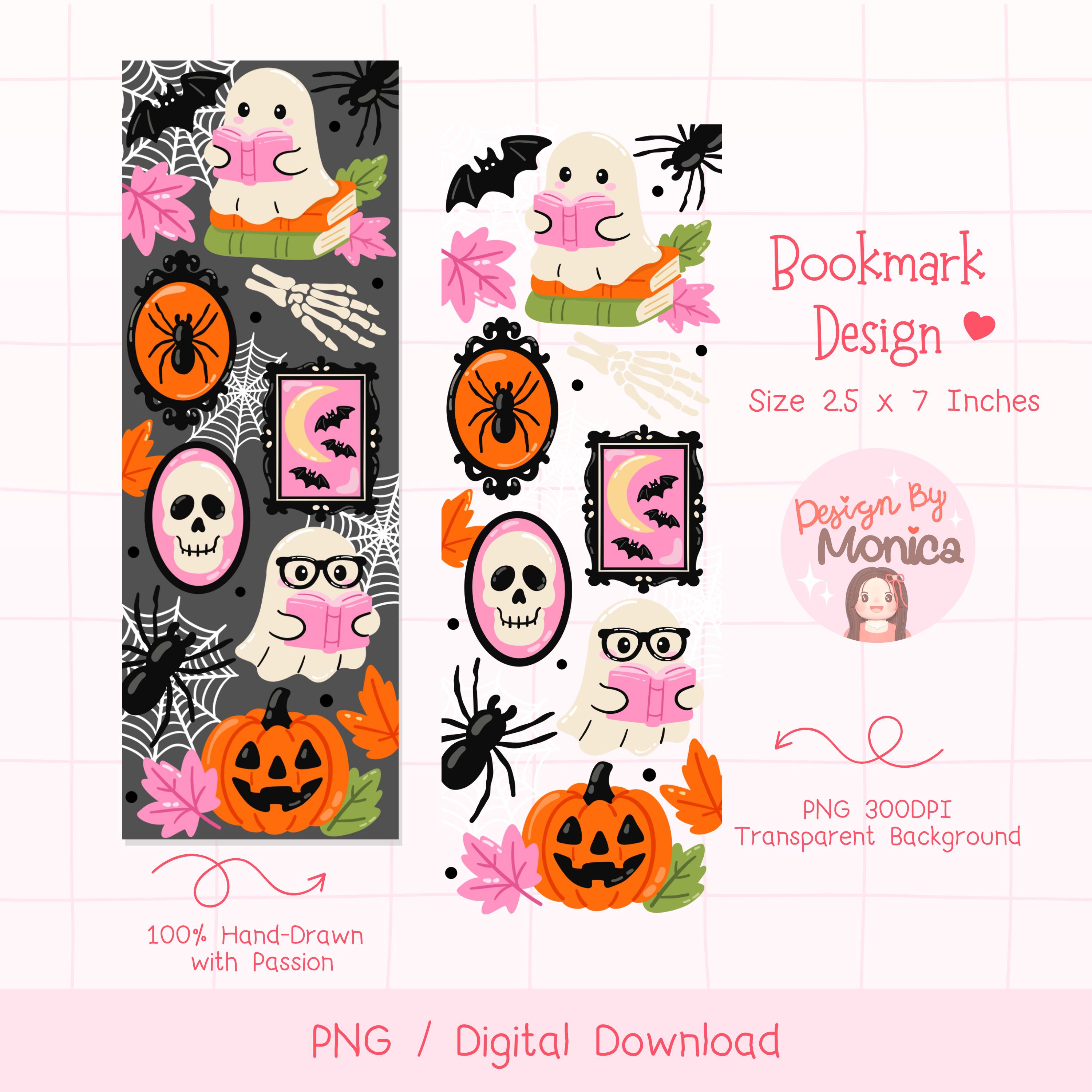 Halloween Bookmark Design PNG, Cute Reading Ghost Bookmark, Printable ...