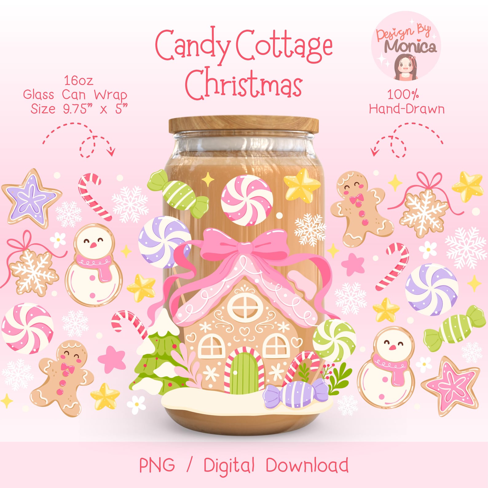 Christmas Gingerbread House Glass Can Wrap PNG, Aesthetic Christmas Cup ...