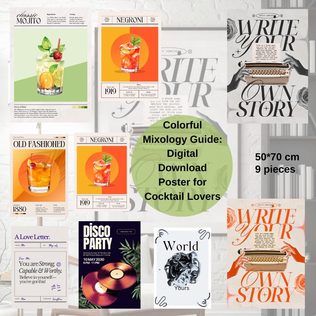 Colorful Mixology Guide: Digital Download Poster for Cocktail Lovers ...