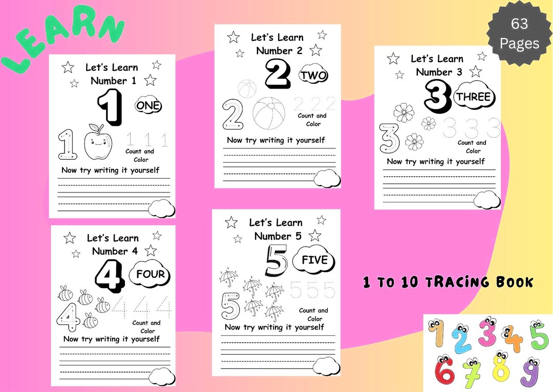 Printable 1 to 10 Learning and Tracing Book for Kids With Coloring - Etsy