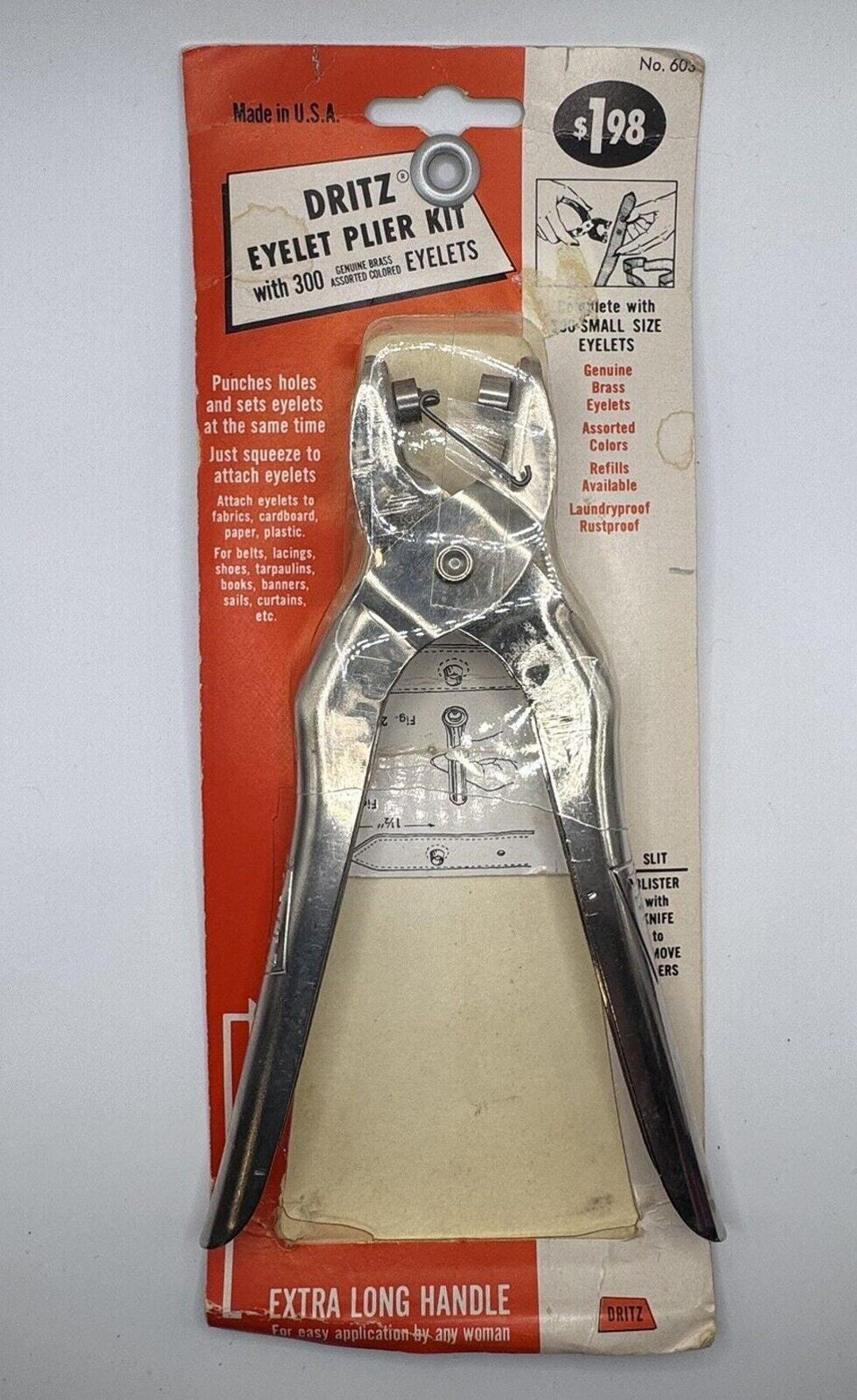 VTG Dritz Eyelet Plier Kit Extra Long Handle With Dritz Brass Eyelets ...
