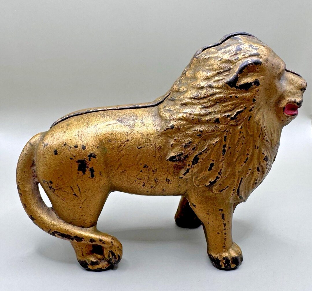 Antique 1900s AC Williams Cast Iron Lion Bank Vintage OLD Coin Bank ...