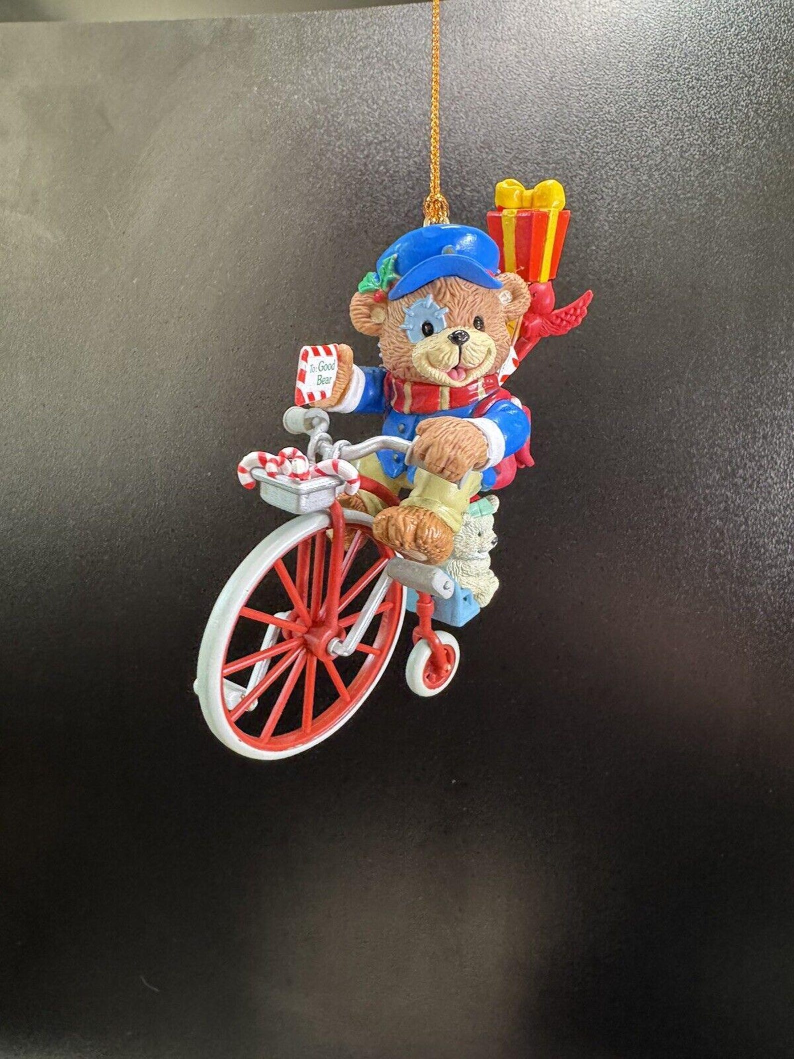 Trevco Collectible Ornaments Teddy Bear Riding High Wheeler Bicycle ...