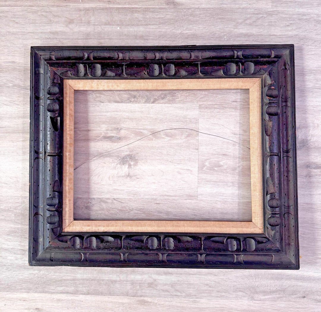 Vintage Picture Frame Stained Wood Ornate Carved Black Liner 23x19 ...
