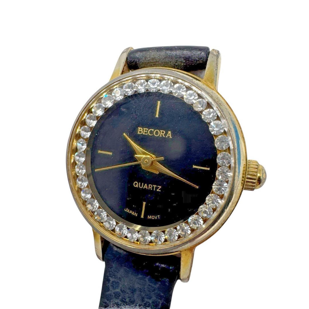 Becora Timewear Watch Quartz Black Dial Crystal Bezel Japan Movt Works ...