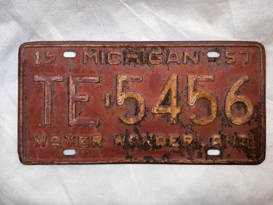 Rusted 1957 Michigan Truck License Plate TE-5456 Water Wonderland - Etsy