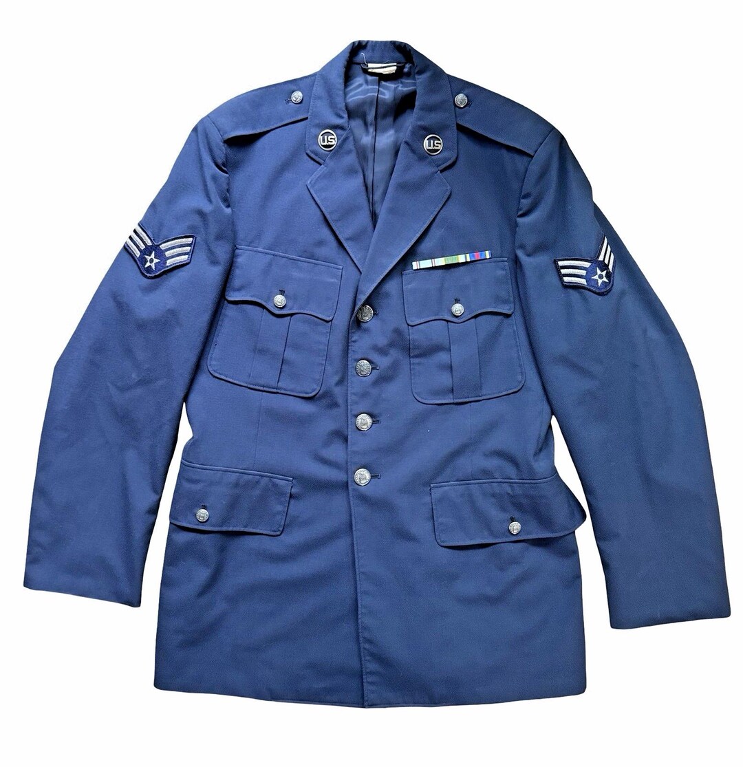 USAF Vintage Tropical Blue Dress Coat Military 43L Senior Airman ...