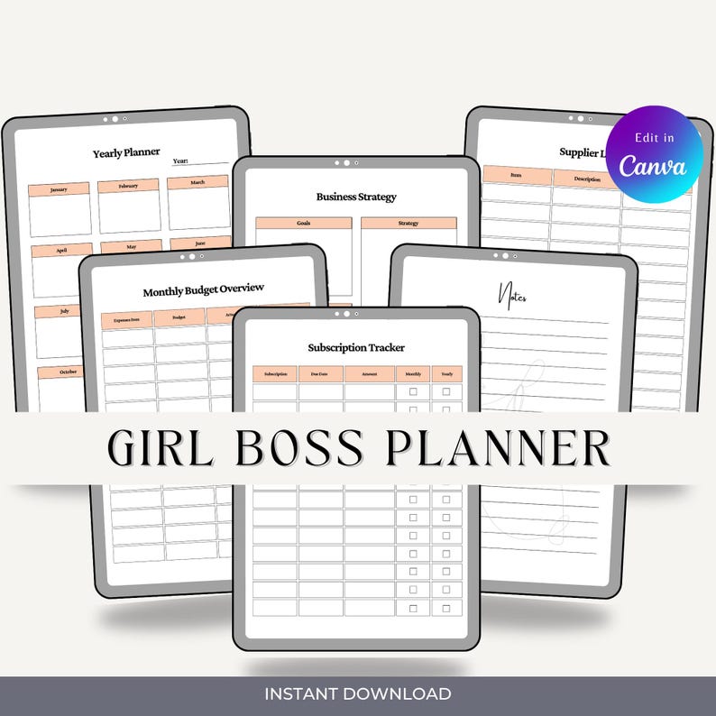 Girl Boss Planner Printable | Editable Daily Planner Template for Women ...