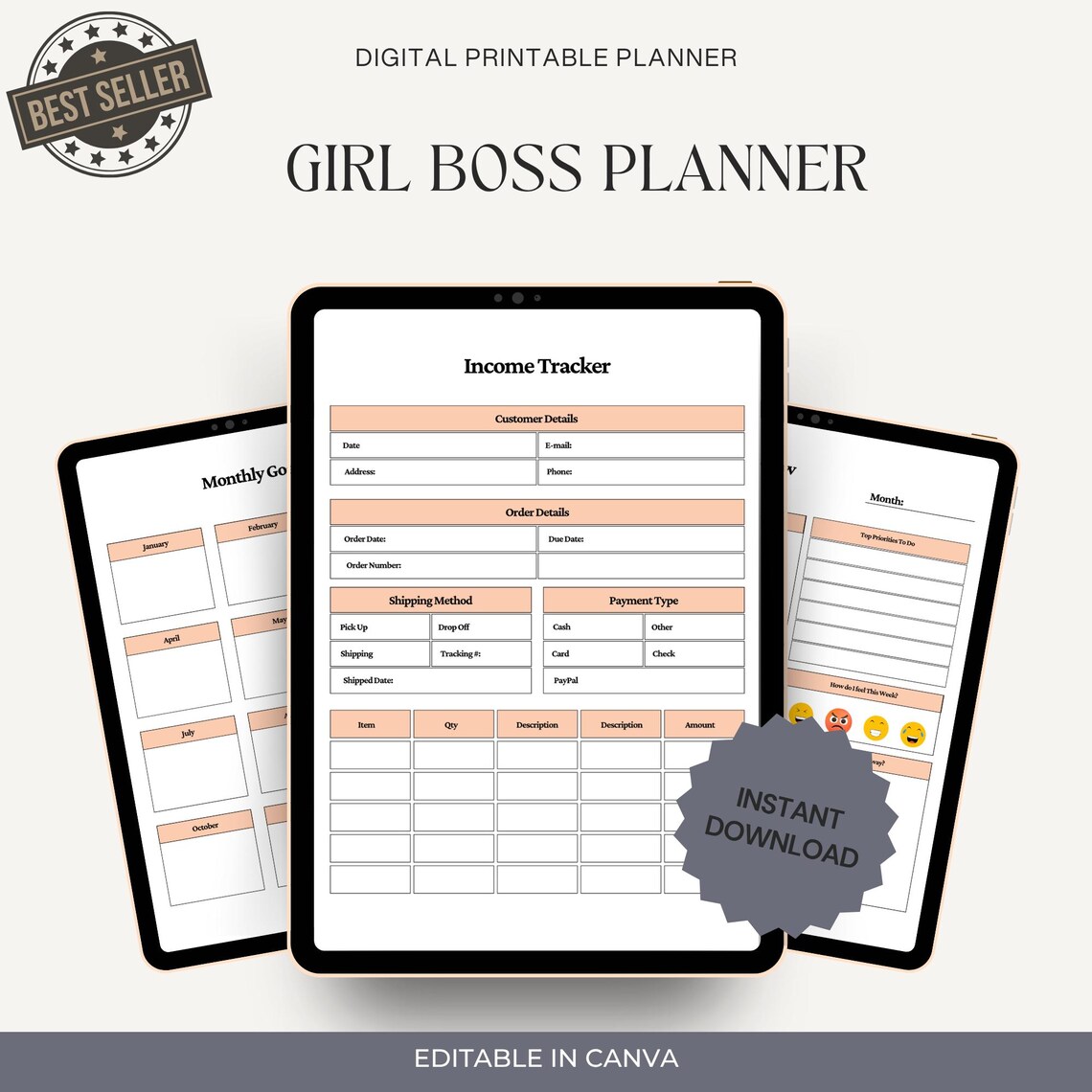 Girl Boss Planner Printable | Editable Daily Planner Template for Women ...