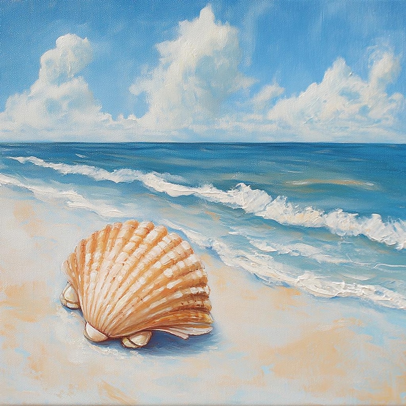 Seashell Bliss-36x36 Inches Oil Painting on Canvas;one-of-a-kind ...