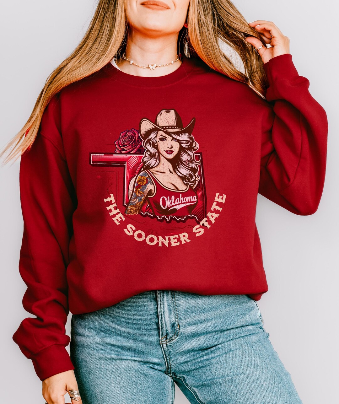 Oklahoma Sooners Cowgirl Tattoo Sweatshirt: Boomer Sooner Football - Etsy