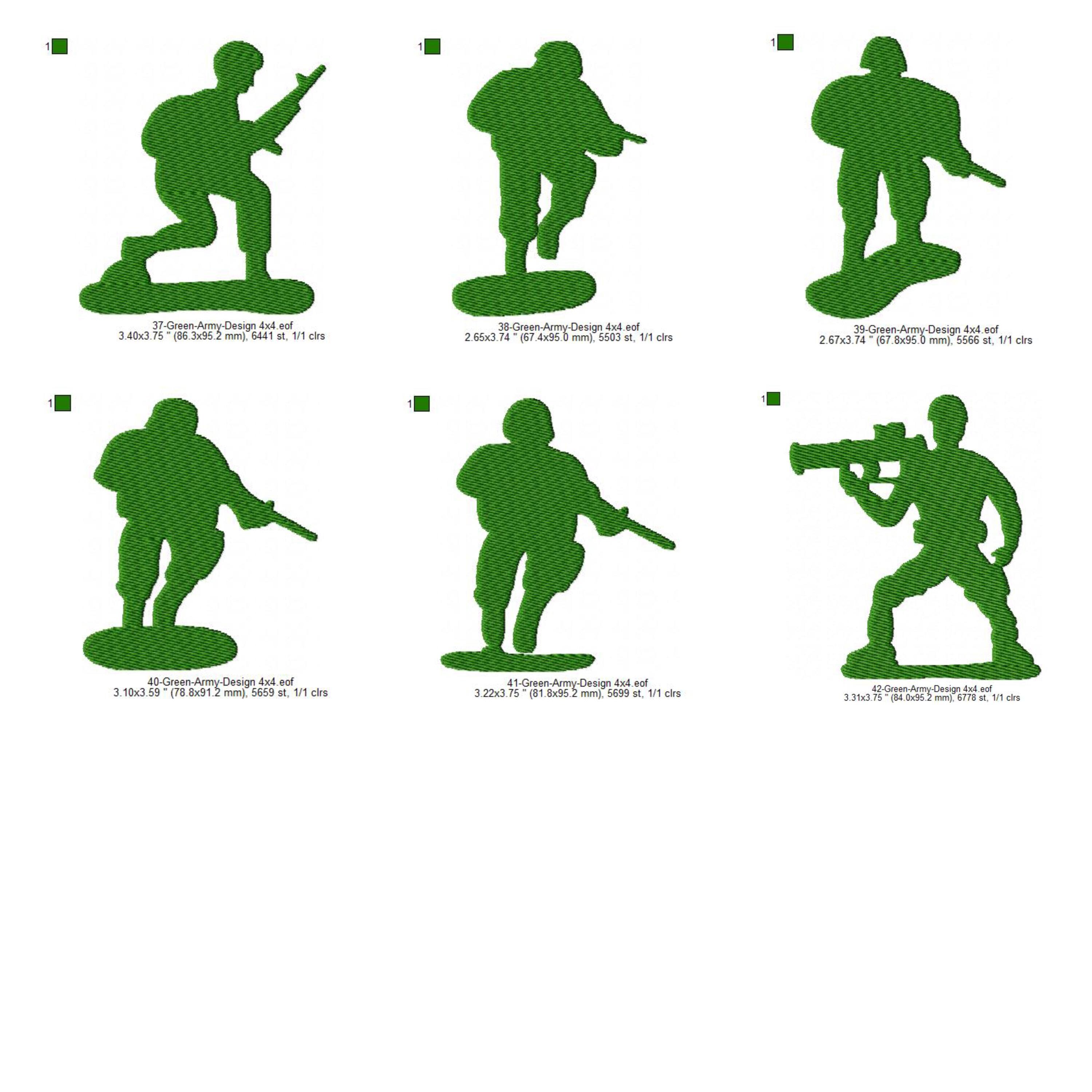 Green Army Action Figures 42 Pieces Set Machine Embroidery Digitized ...