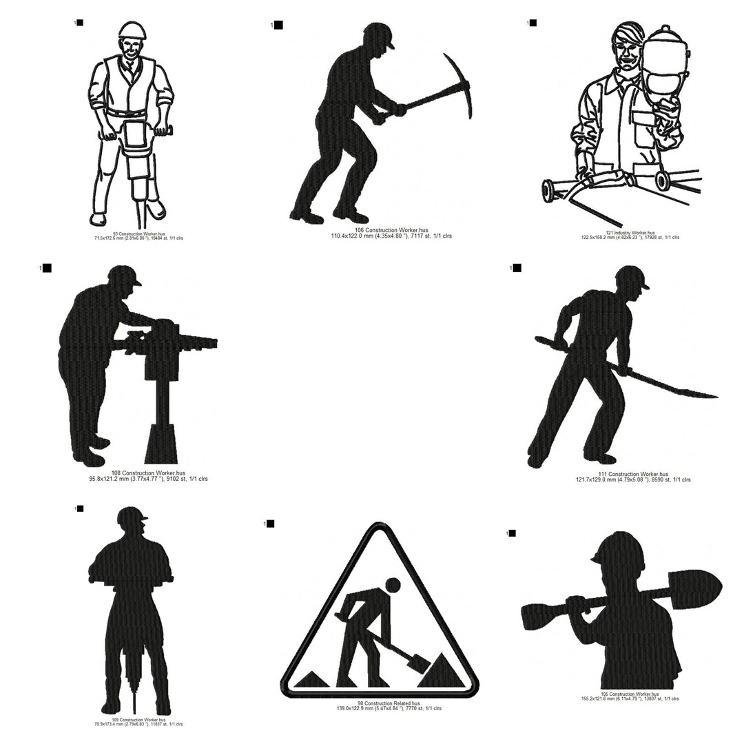 Welder Construction Workers Symbols Silhouette Line Art Machine ...