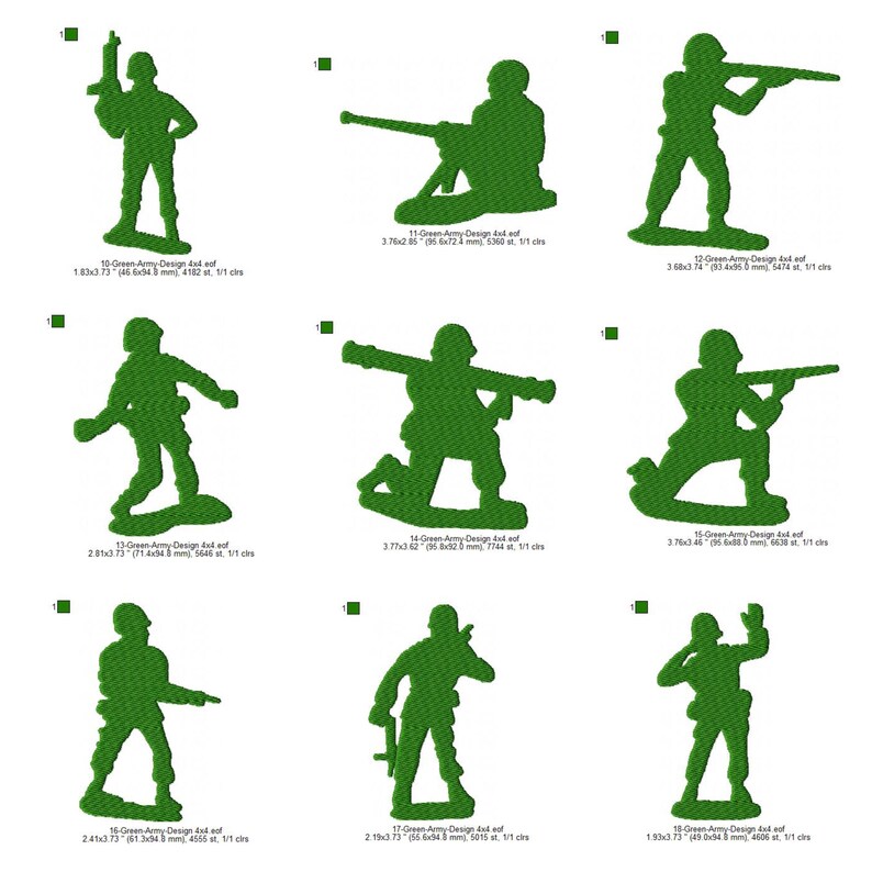 Green Army Action Figures 42 Pieces Set Machine Embroidery Digitized ...