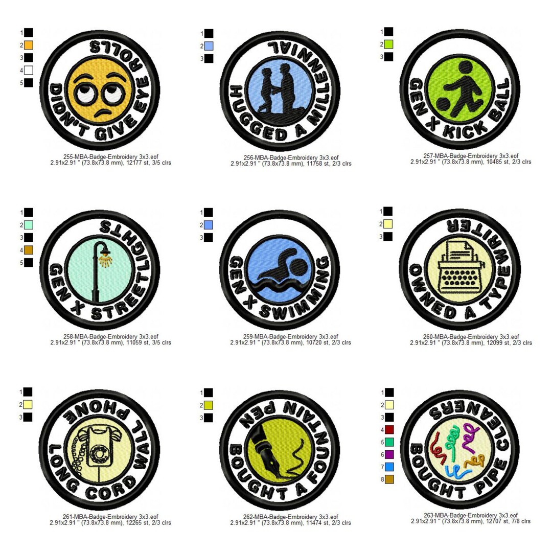 Generation X 1965 to 1980 Merit Adulting Badges Patches Set Machine ...